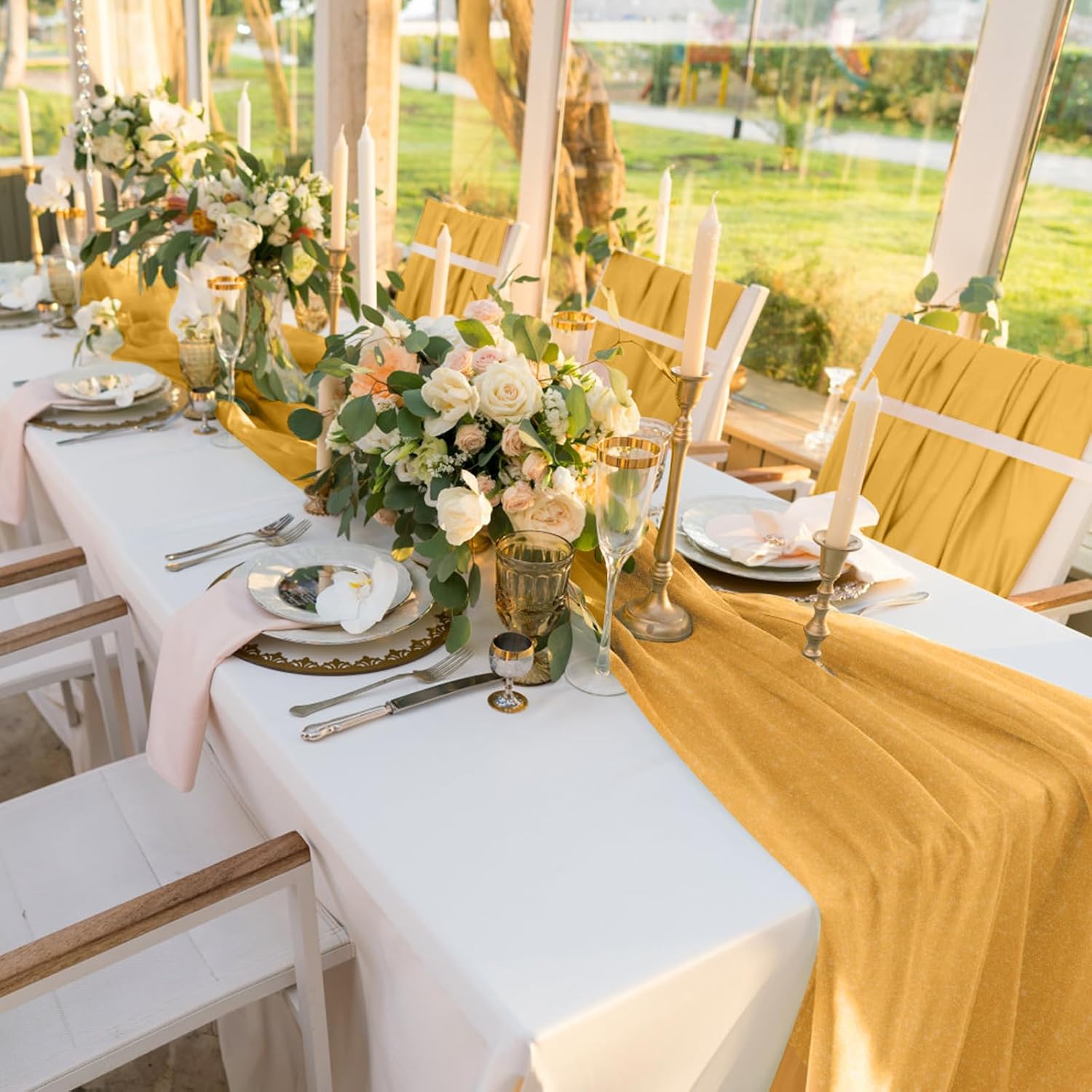 Amazon.com: 4 Packs 10FT Gold Table Runner with Glitter, 28x120 inch ...