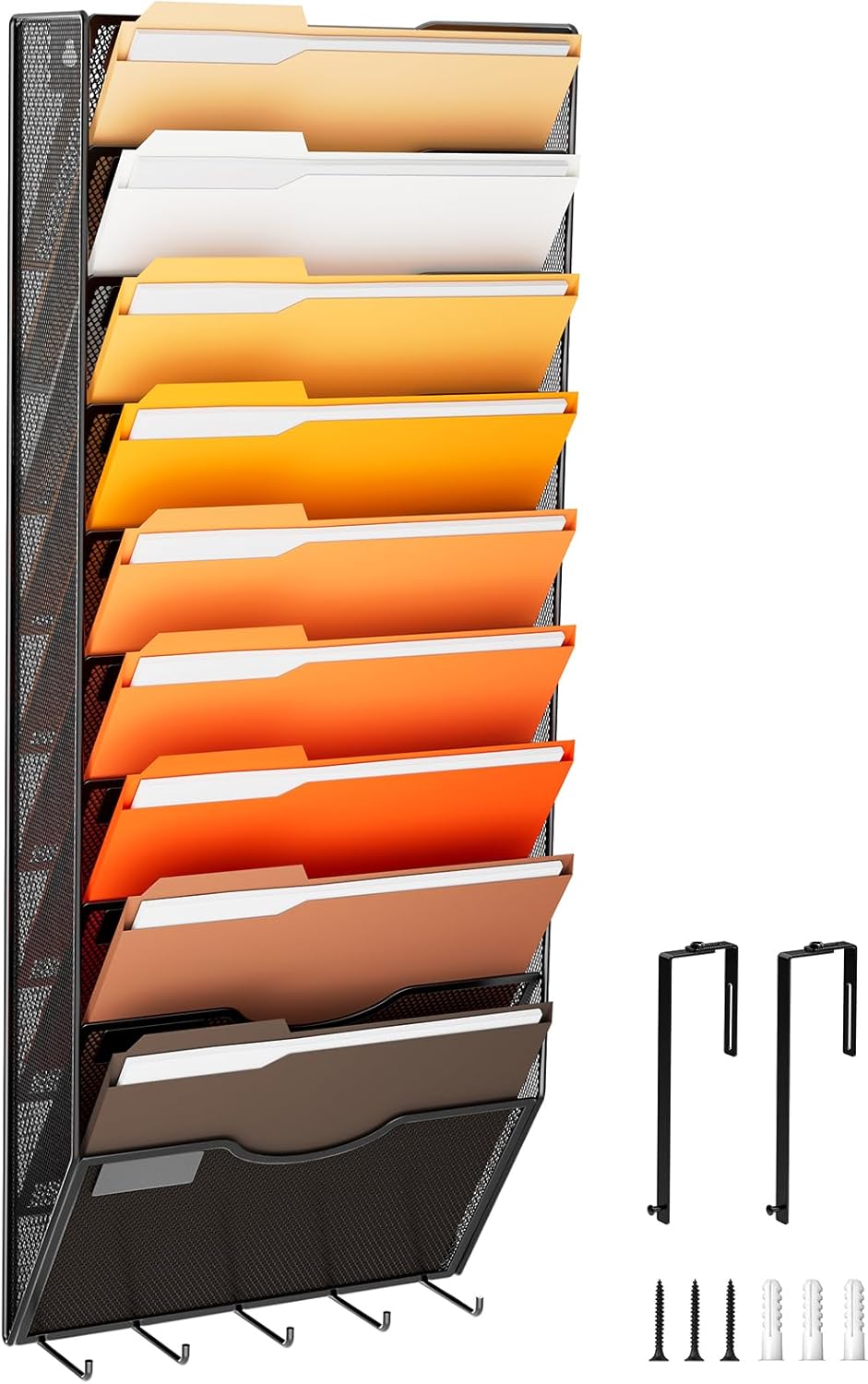 Amazon.com: Marbrasse Haning Wall File Organizer with Hooks, 10-Tier ...