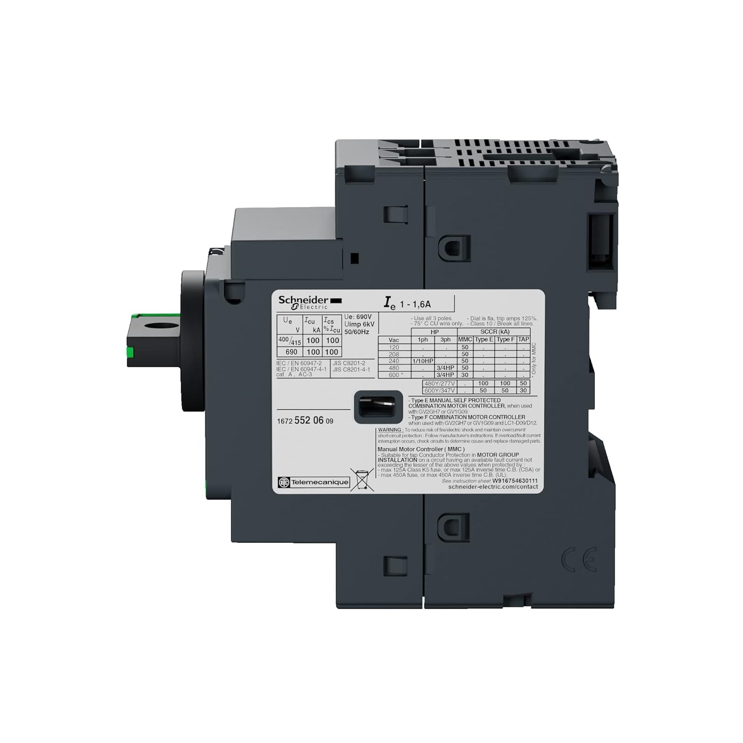 Schneider Electric TeSys GV2, GV2P06, Motor Circuit Breaker, 3P, 1-1.6 ...