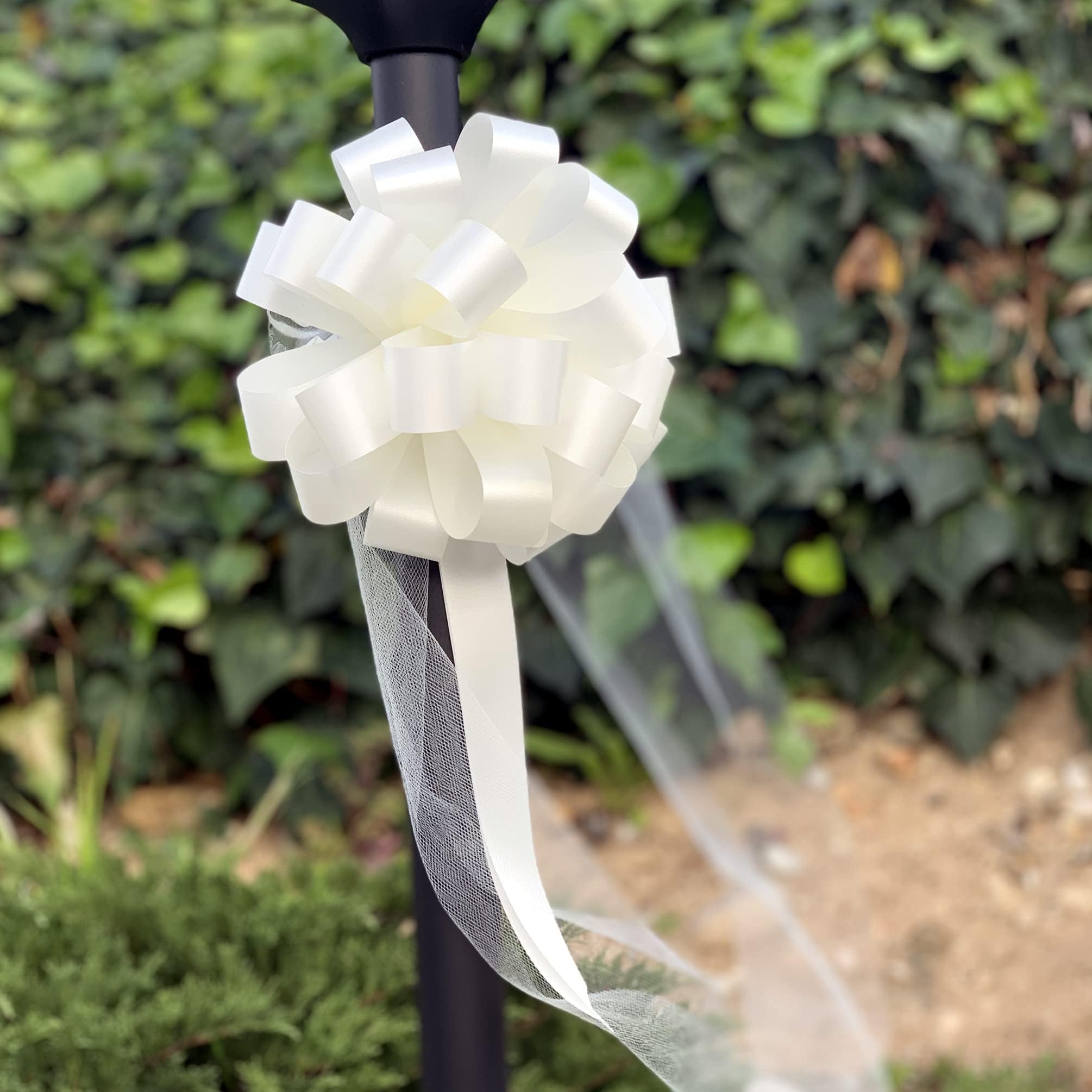 Amazon.com: Ivory Wedding Pull Bows with Tulle Tails - 8" Wide, Set of ...
