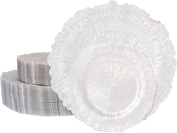 Amazon.com: U-QE 60PCS White Plastic Plates - Pearl White Plates ...