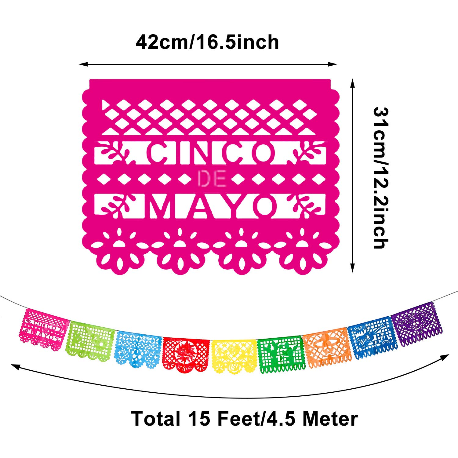 4 Packs Mexican Party Banner Large Plastic Papel Picado Banner Fiesta ...