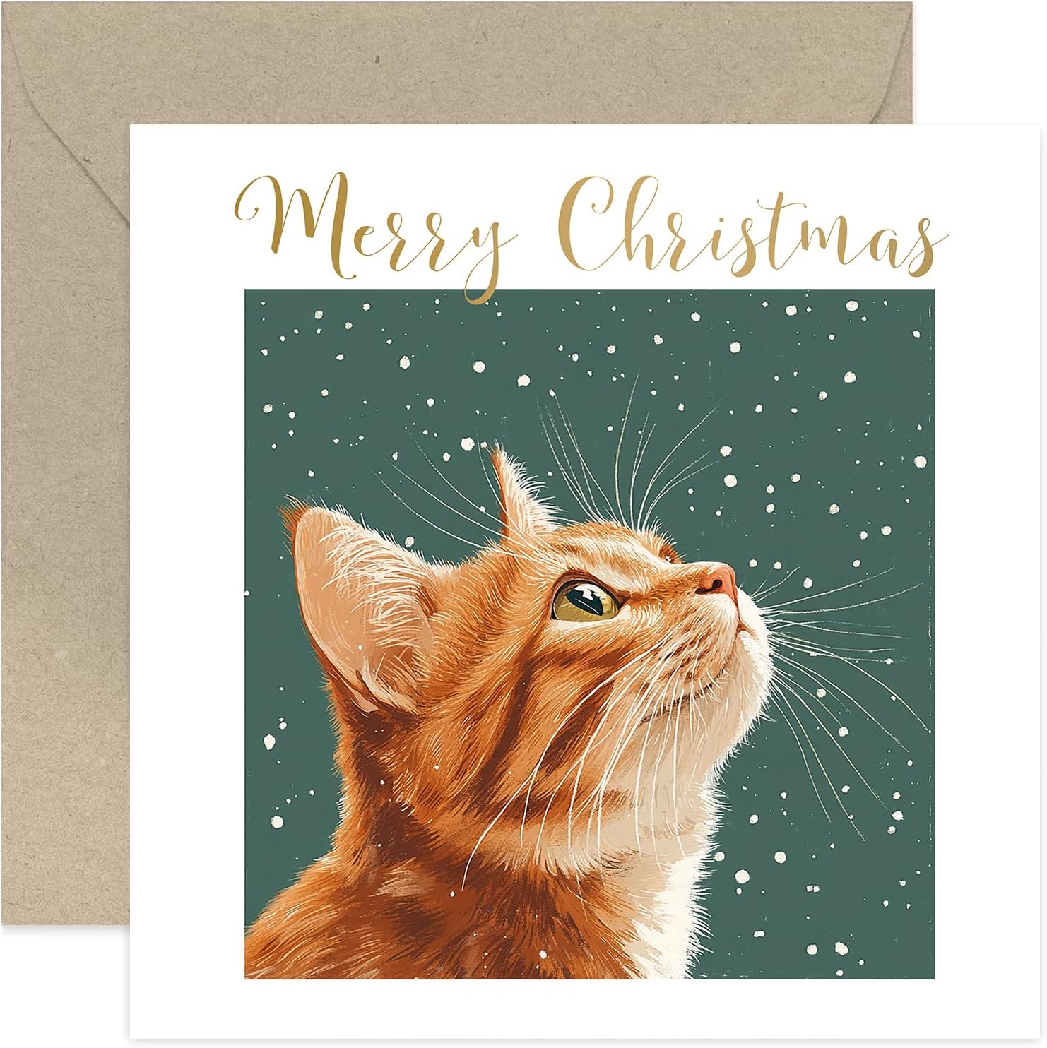 Ginger Cat Christmas Card - Stylish Cat Art Christmas Greeting Card ...