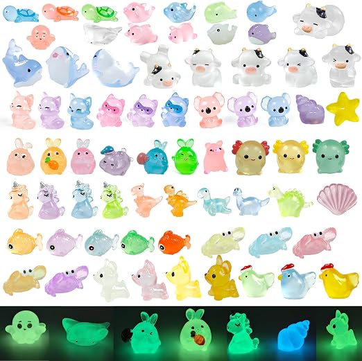 Afeeler 70PCS Mini Glow Resin Animals, 70 Styles Tiny Resin Animals ...