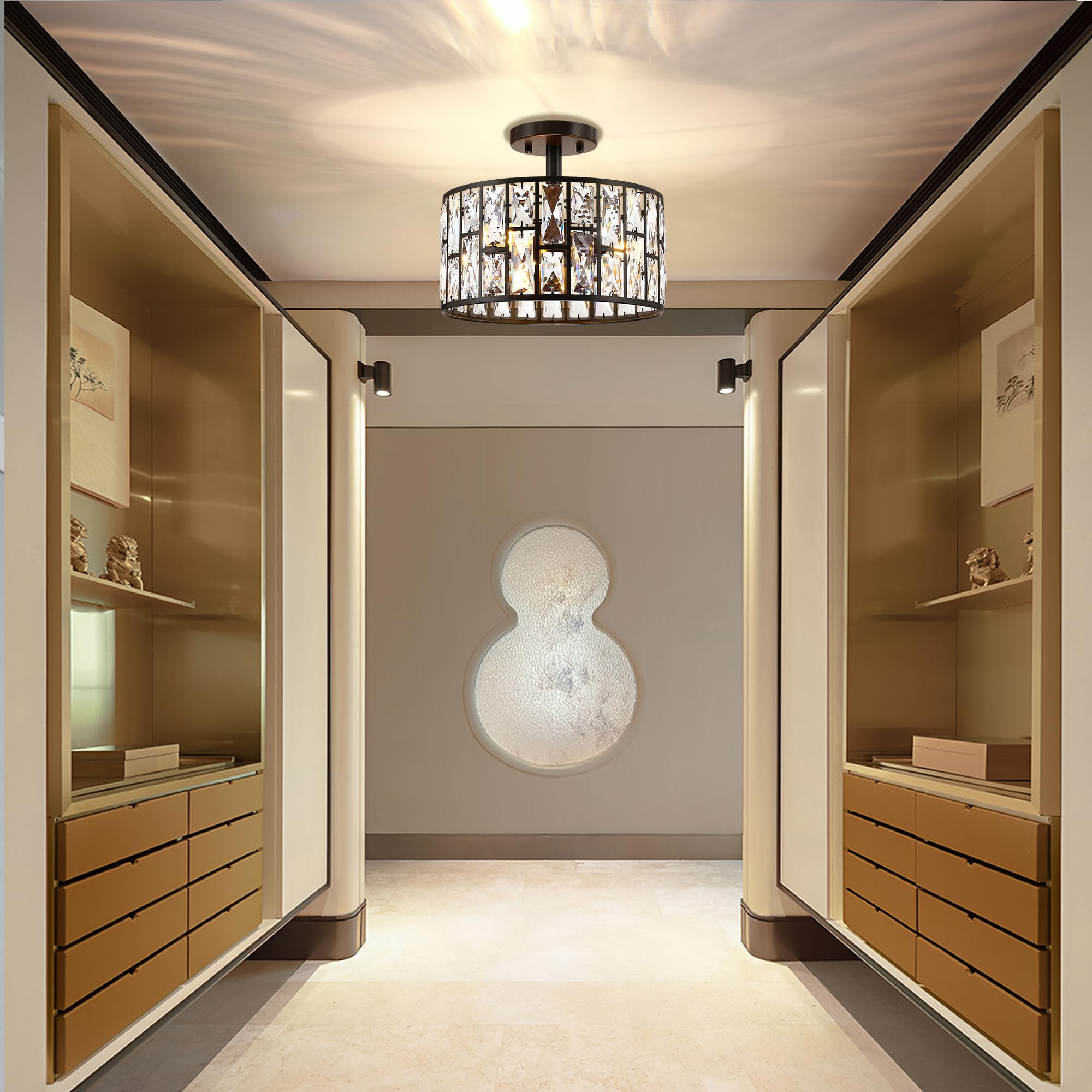 3 Light Crystal Kitchen Island Modern Concise 12" Semi Flush Mount ...