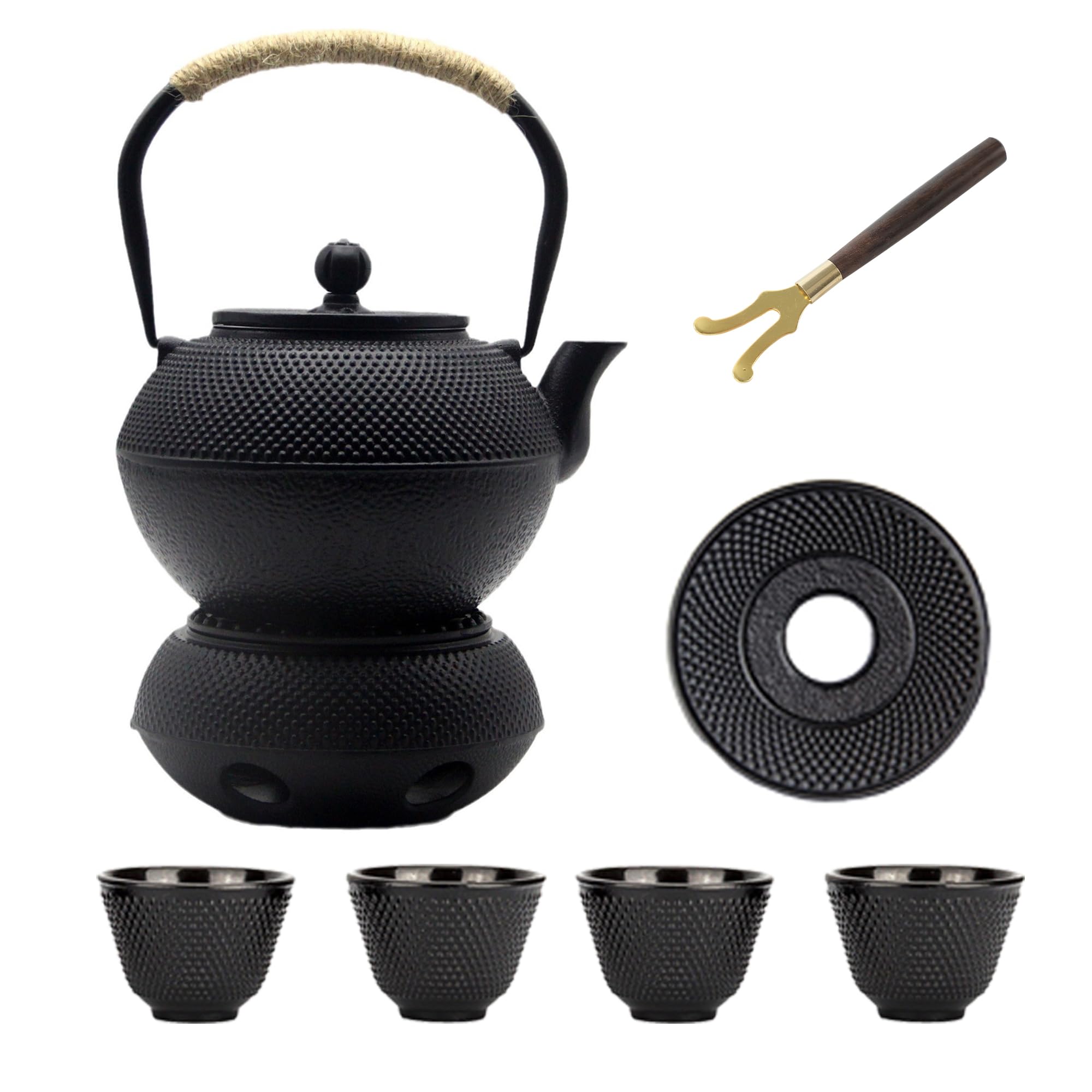 Amazon.com | 40.6oz Cast Iron Teapot Set with Cast Iron Warmer ...