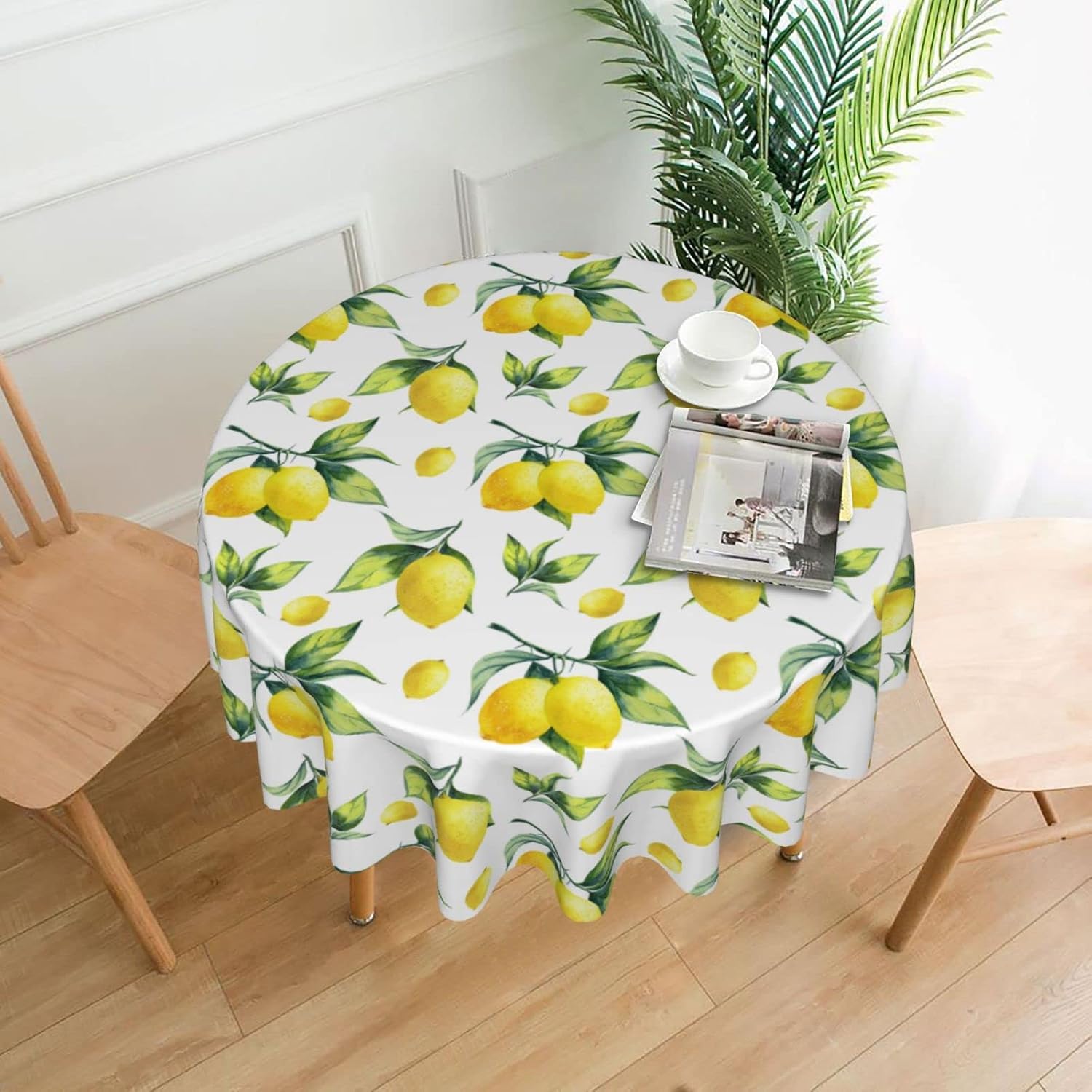 Amazon.com: Lemon Round Tablecloth 60" Stain Wrinkle Free Washable ...