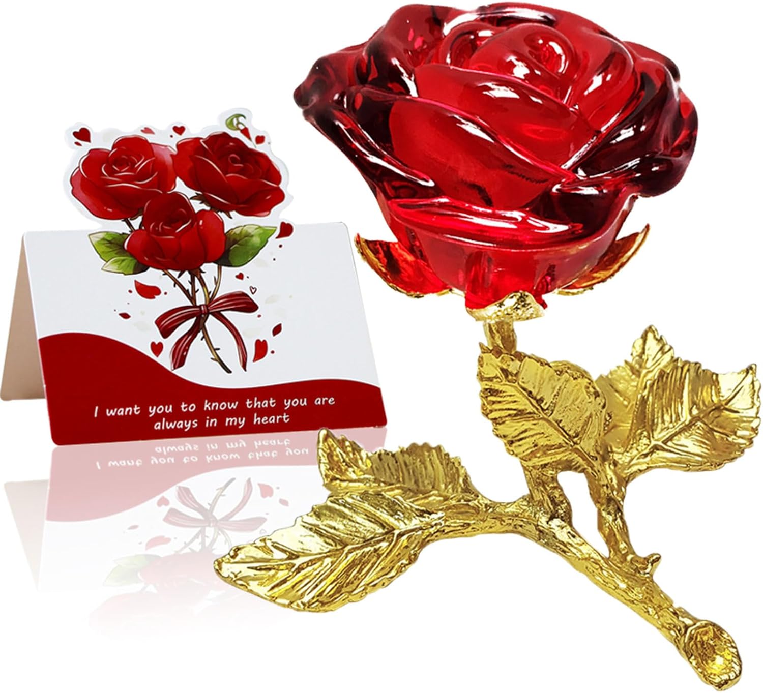 Amazon.com: WILLSHINE Crystal Glass Rose Flower Figurine,with Gold ...