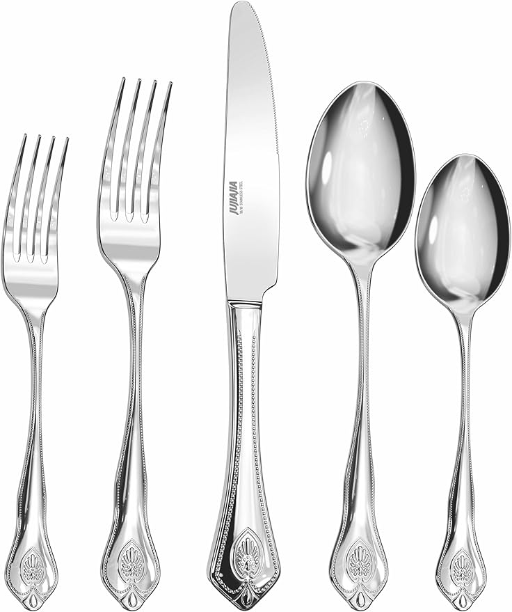Amazon.com | Regent Bead Flatware Set, 20-Piece Stainless-Steel Luxury ...
