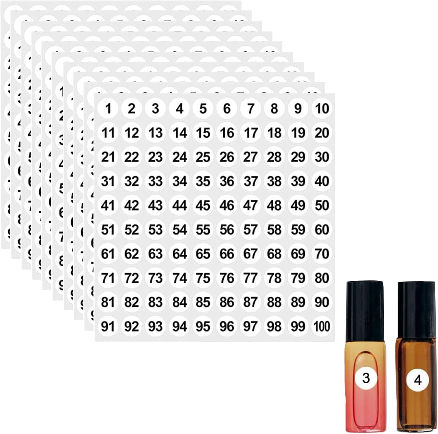 LIAMGUS 1000PCS/10 Sheets 1 to 100 Number Stickers, Sticky Round Number ...
