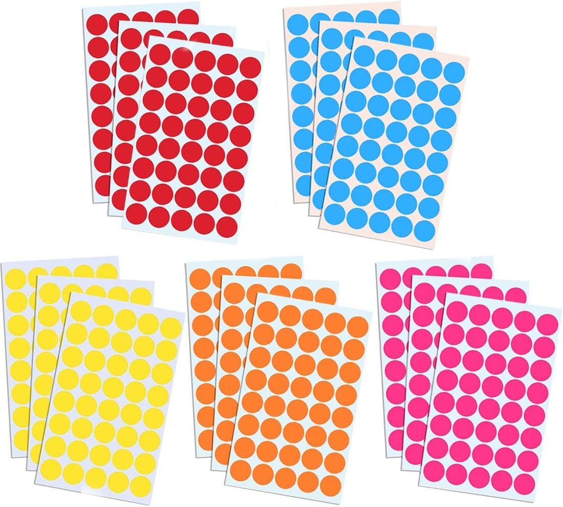 375 Pieces, 30mm Gommettes Autocollantes Rondes Cercle - 5 Couleurs ...