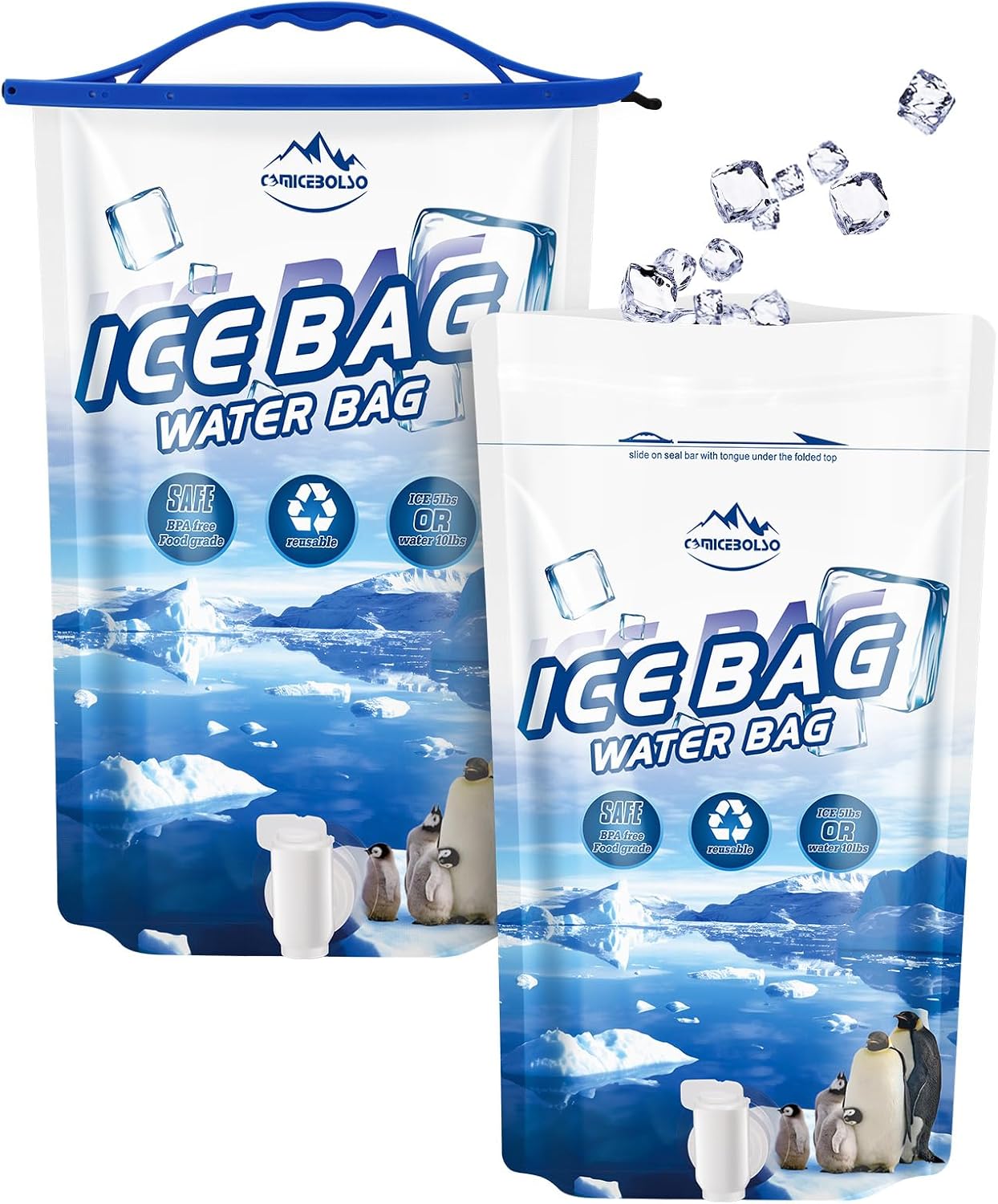 Amazon.com : CamiceBolso Large Leakproof Ice Bag,Reusable Ice Bag,5Ib Ice Packs for Cooler, Long ...