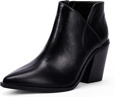 Amazon.com | Womens V Cutout Ankle Boots Pointed Toe Chunky Heel Boot ...