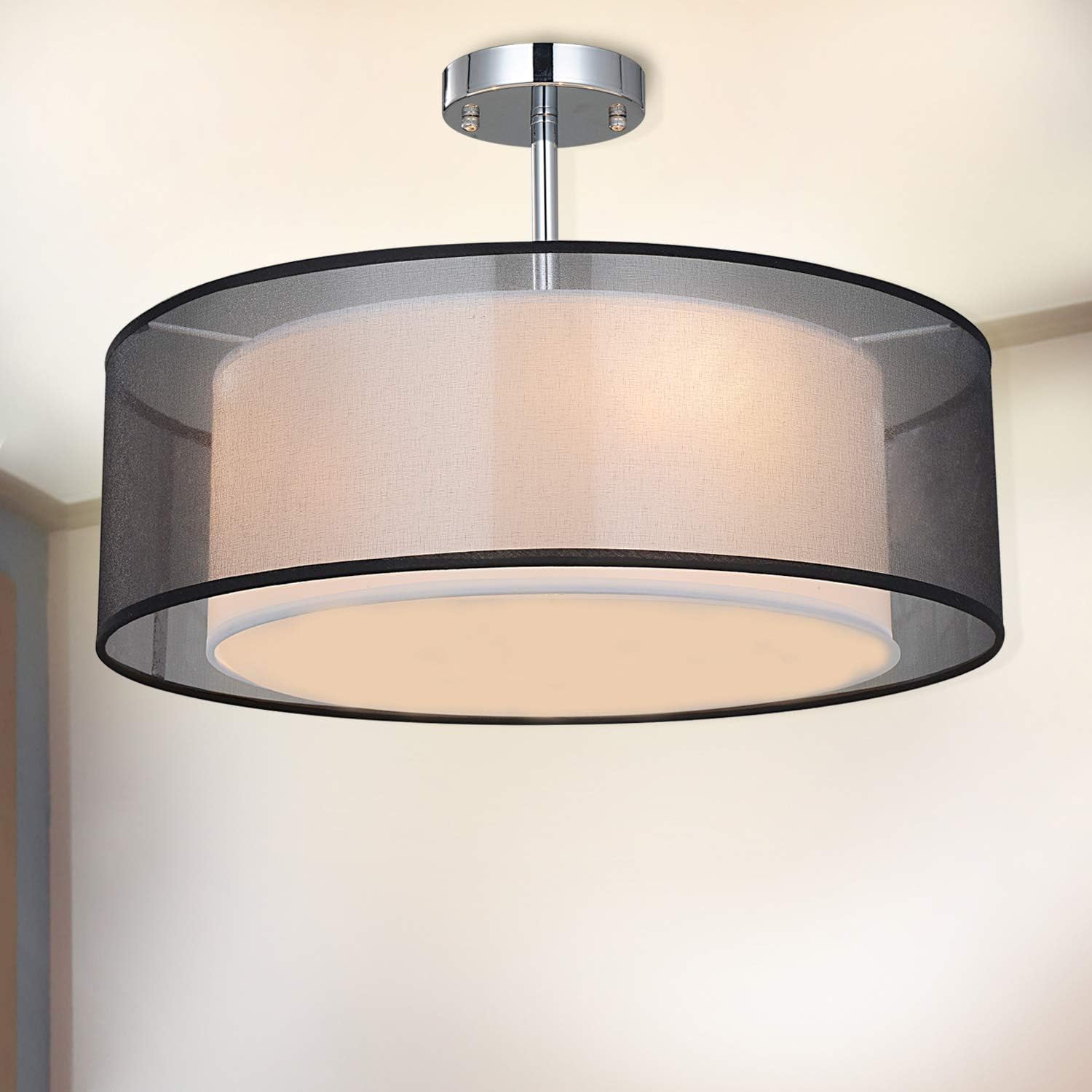 Qazqa - Country Ceiling Lamp I Ceiling Flush Light Gray 50 cm - Drum ...