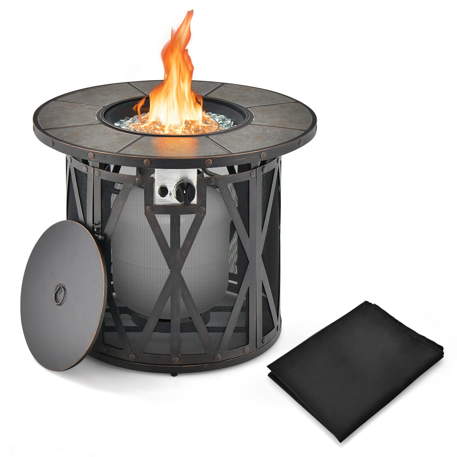 Amazon.com: Giantex 32" Propane Fire Pit, 30,000 BTU Round Outdoor Fire ...