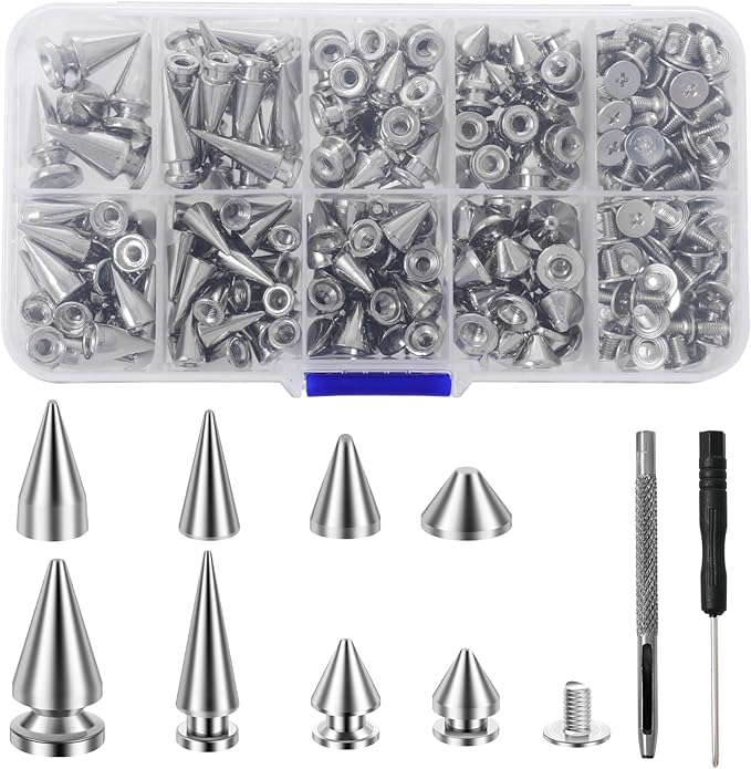 Amazon.com: OKYMOTOR 359 PCS Punk Spikes and Studs Kit,8 Sizes Cone ...