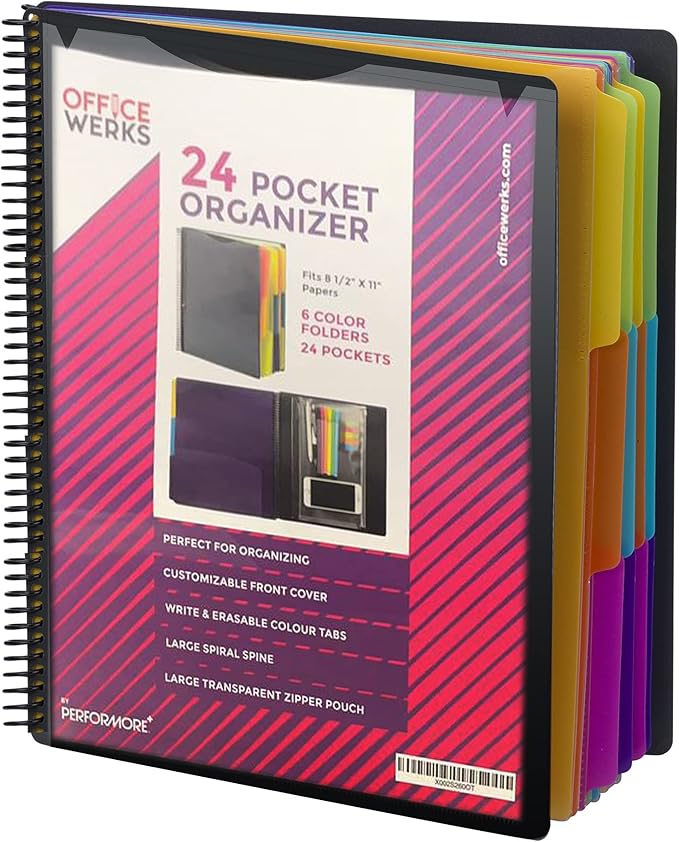 24 Pocket Spiral Project Organizer with 12 Dividers, Fits 8.5" X 11 ...