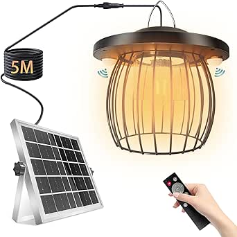 Solar Pendant Light Outdoor, Motion Sensor Hanging Lantern, Remote ...