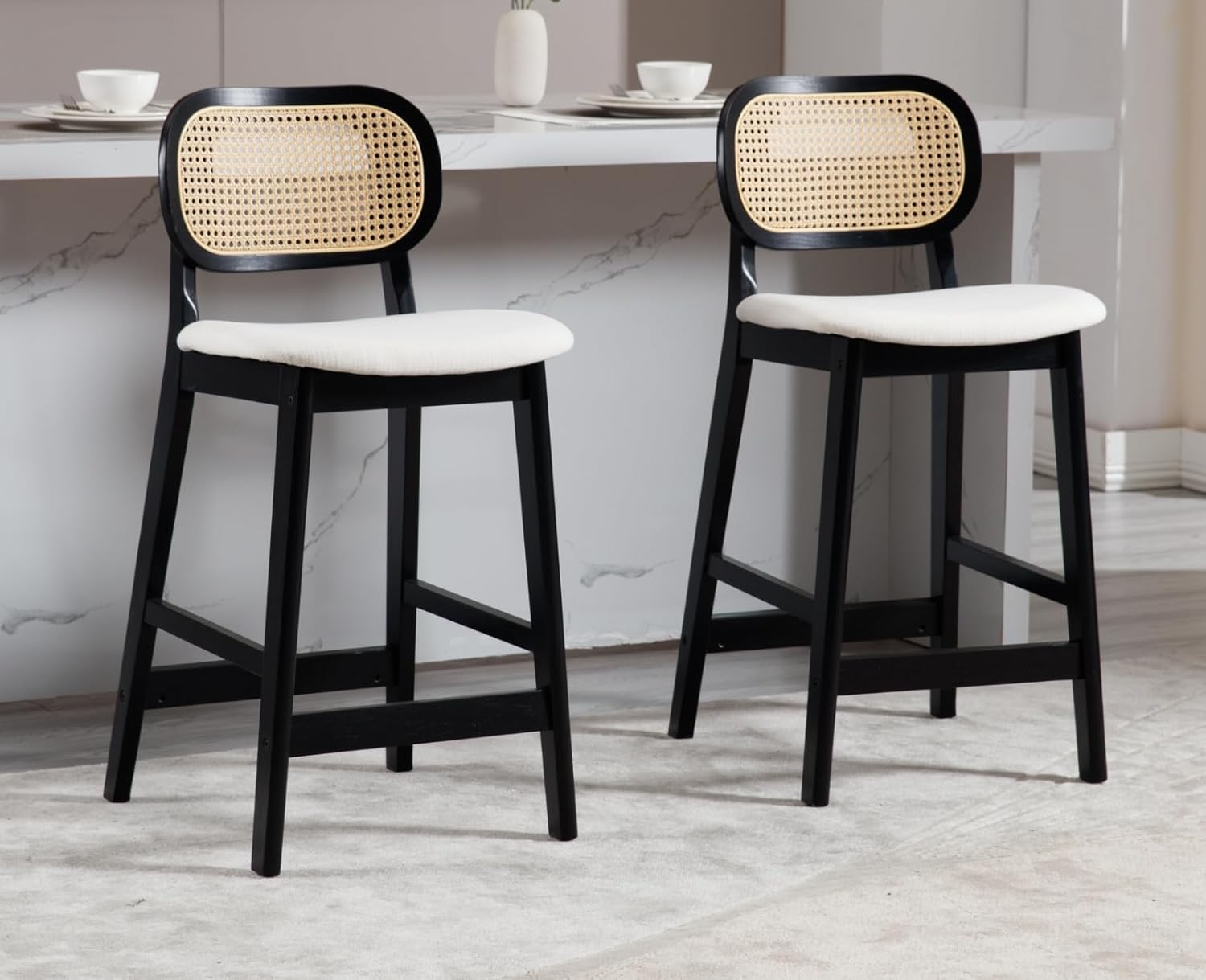 Amazon.com: Shunzhi Rattan Counter Height Bar Stools Set of 2 with Cane ...
