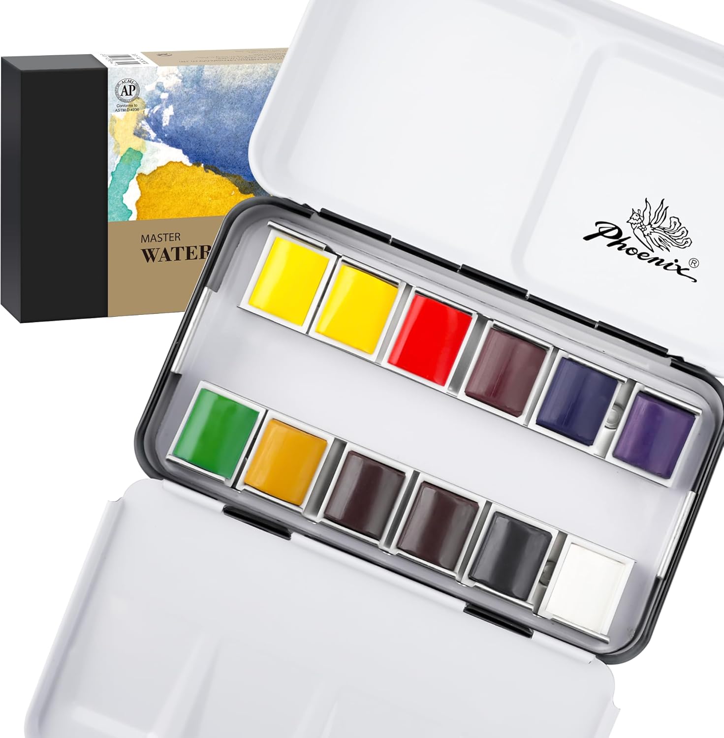 Amazon.com: PHOENIX Professional Watercolor Paint Set - 12 Colors Half ...