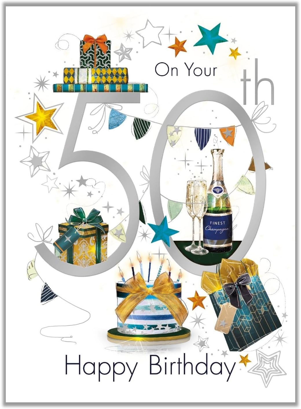 Male 50th Birthday Card for Him - Age 50 - Champagne Celebrations ...