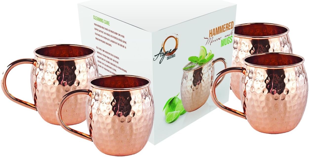 Amazon.com: Set of 4 Moscow Mule Mug - 100% Pure Solid Copper Mugs, 16 ...