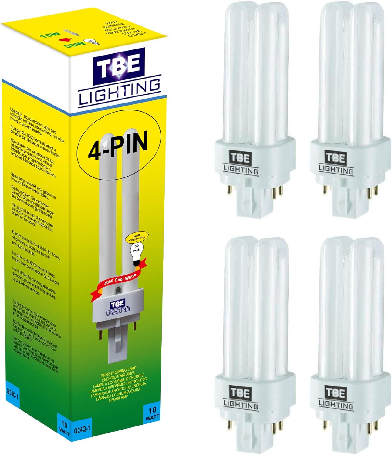 TBE LIGHTING 10w G24Q-1 4-Pin CFL Lamp - Pack of 4 Units - Cool White ...