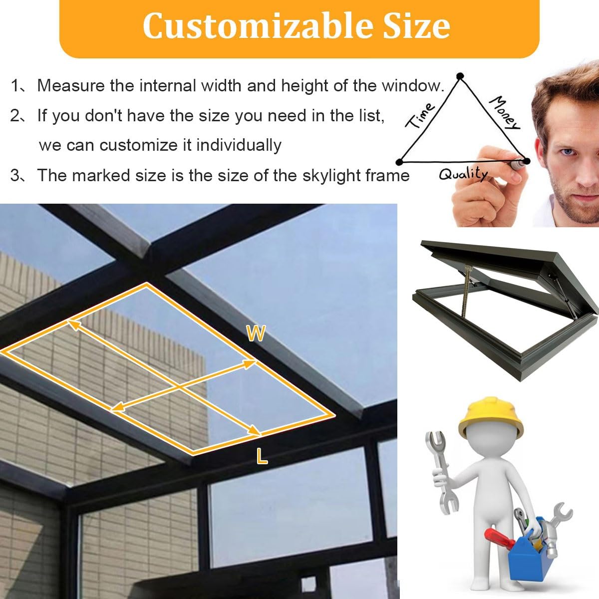 Skylights & Roof Windows, Custom 19.7-47.2in Roof Skylight Window With ...