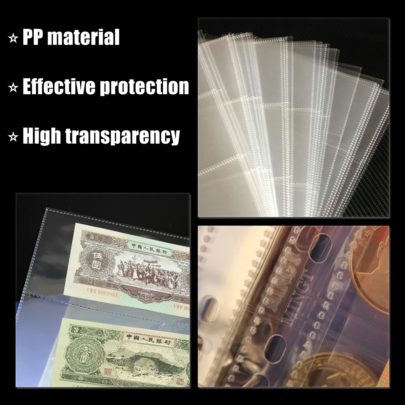 Snapklik.com : 60 Sheets Currency Sleeves,3-Pocket Page Dollar Bill ...