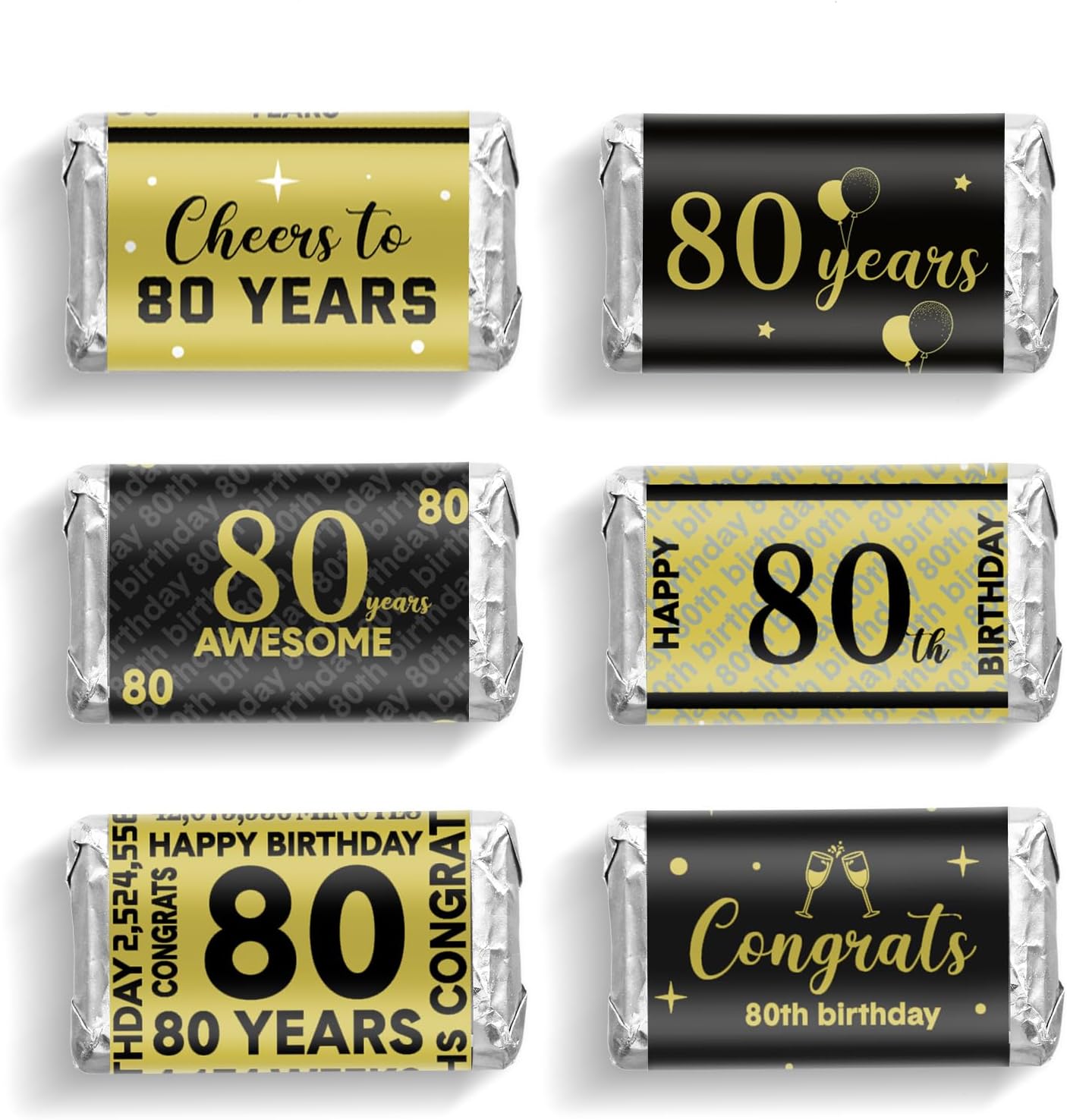Amazon.com: Tenare 90 Pcs 80th Birthday Candy Bar Wrappers Black and ...