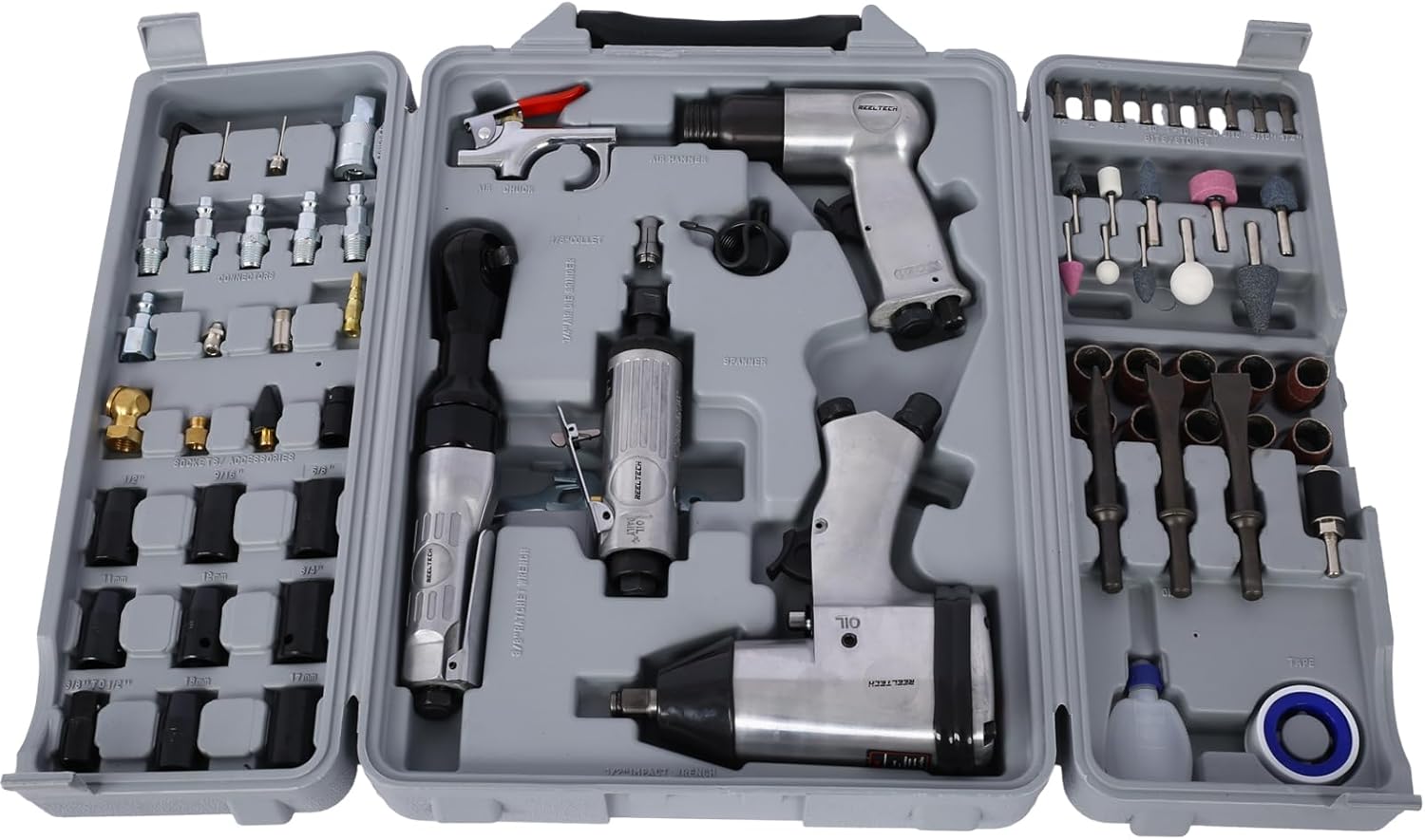 Air Tools for Mechanics, 71-Piece Air Tool Kit with Air Impact Wrench, Air Hammer, Hose Fittings ...