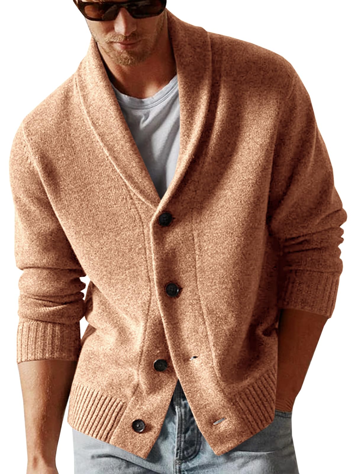 Runcati Mens Shawl Collar Cardigan Sweater Casual Button Down Winter ...