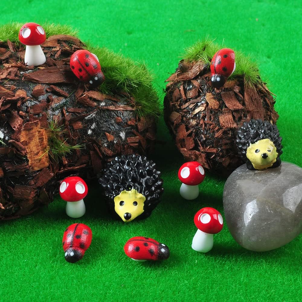 Amazon.com : YOUUGIOR 10PCS Miniature Resin Hedgehogs Mushroom Fairy ...