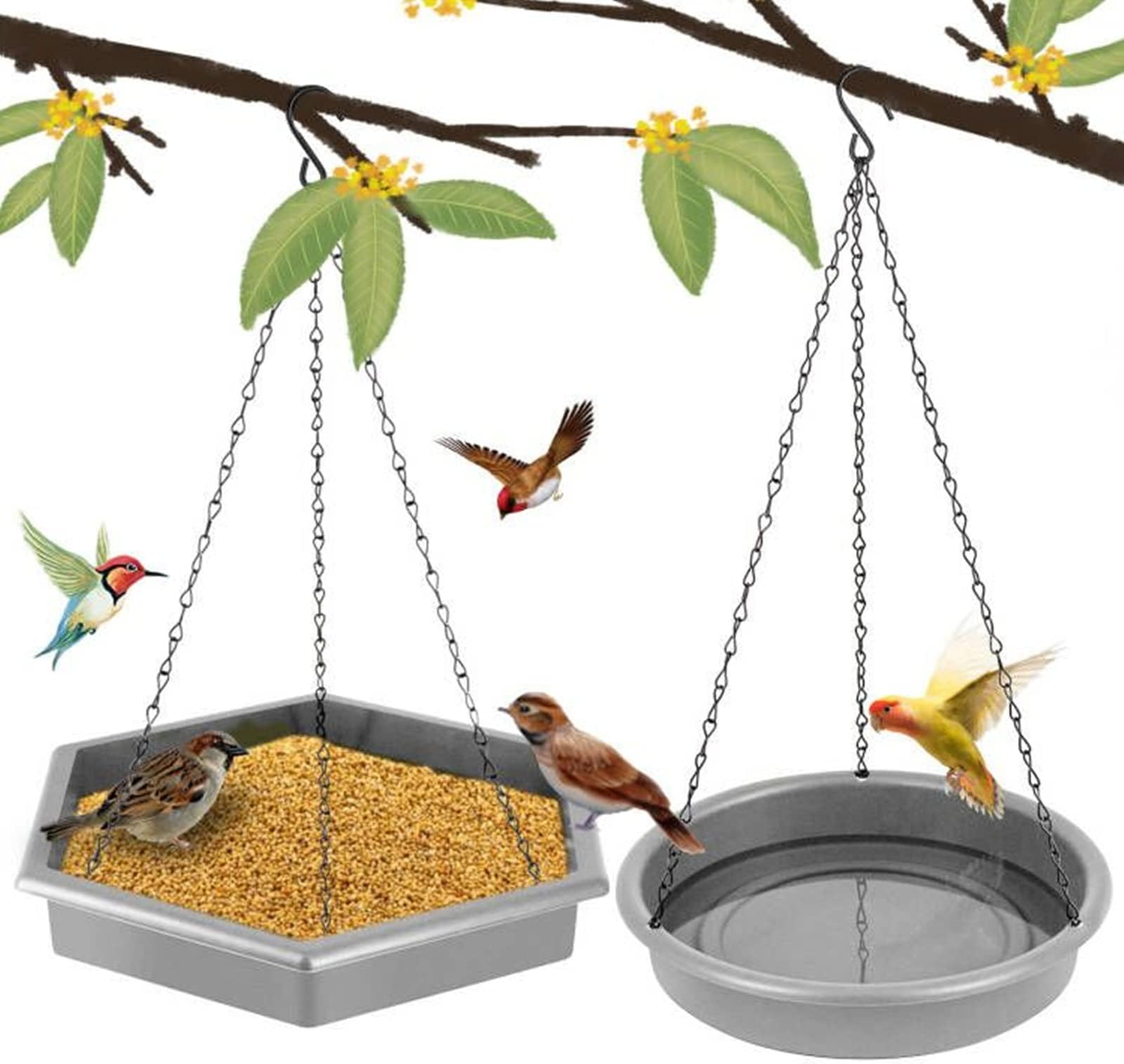 GEEZY Bird Feeder and Bird Bath, 2 in 1 Hanging Bird Feeder & Bird Bath ...