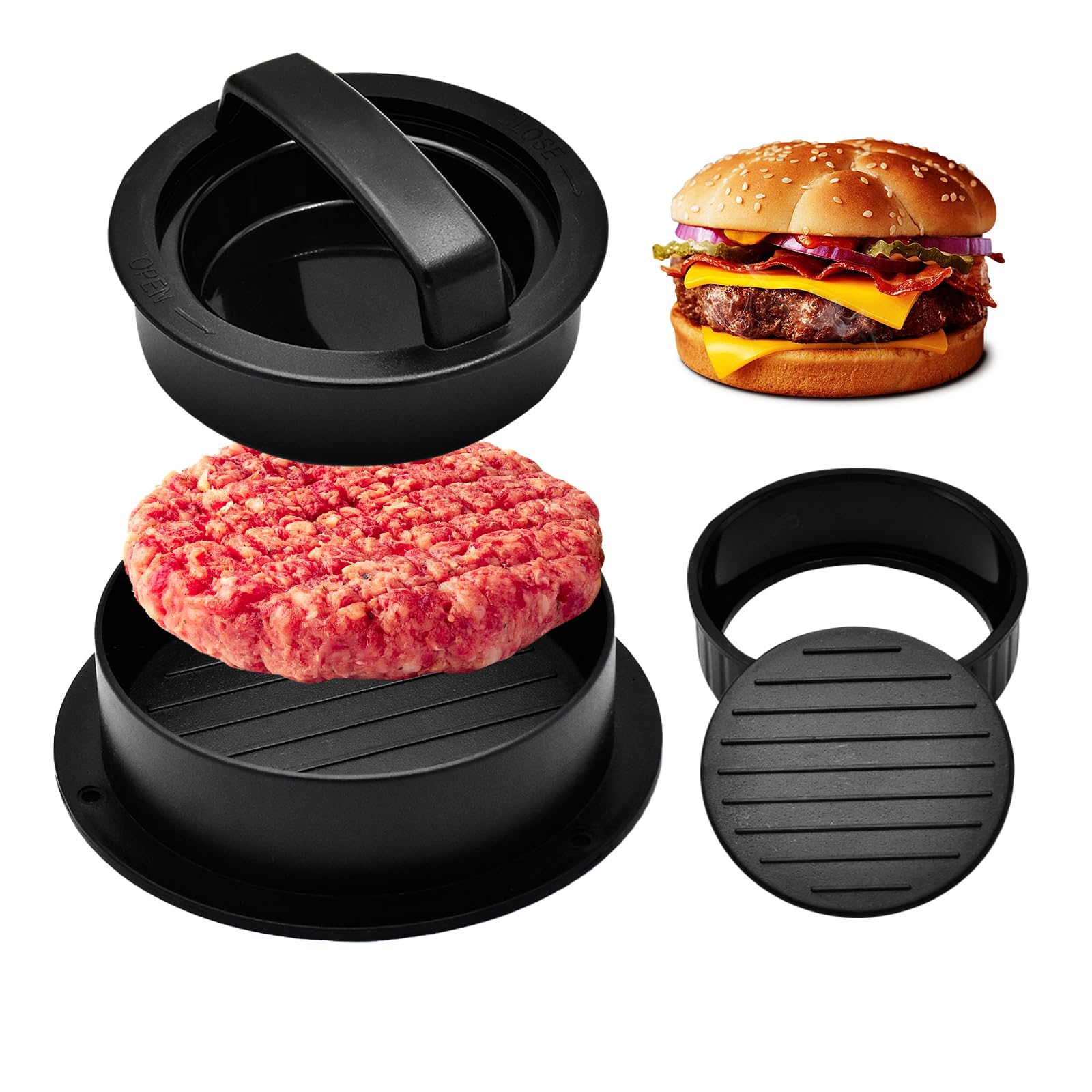 Hamburger Press, 3 in 1 Combo Press, Burger Making Tols, Non-Stick ...