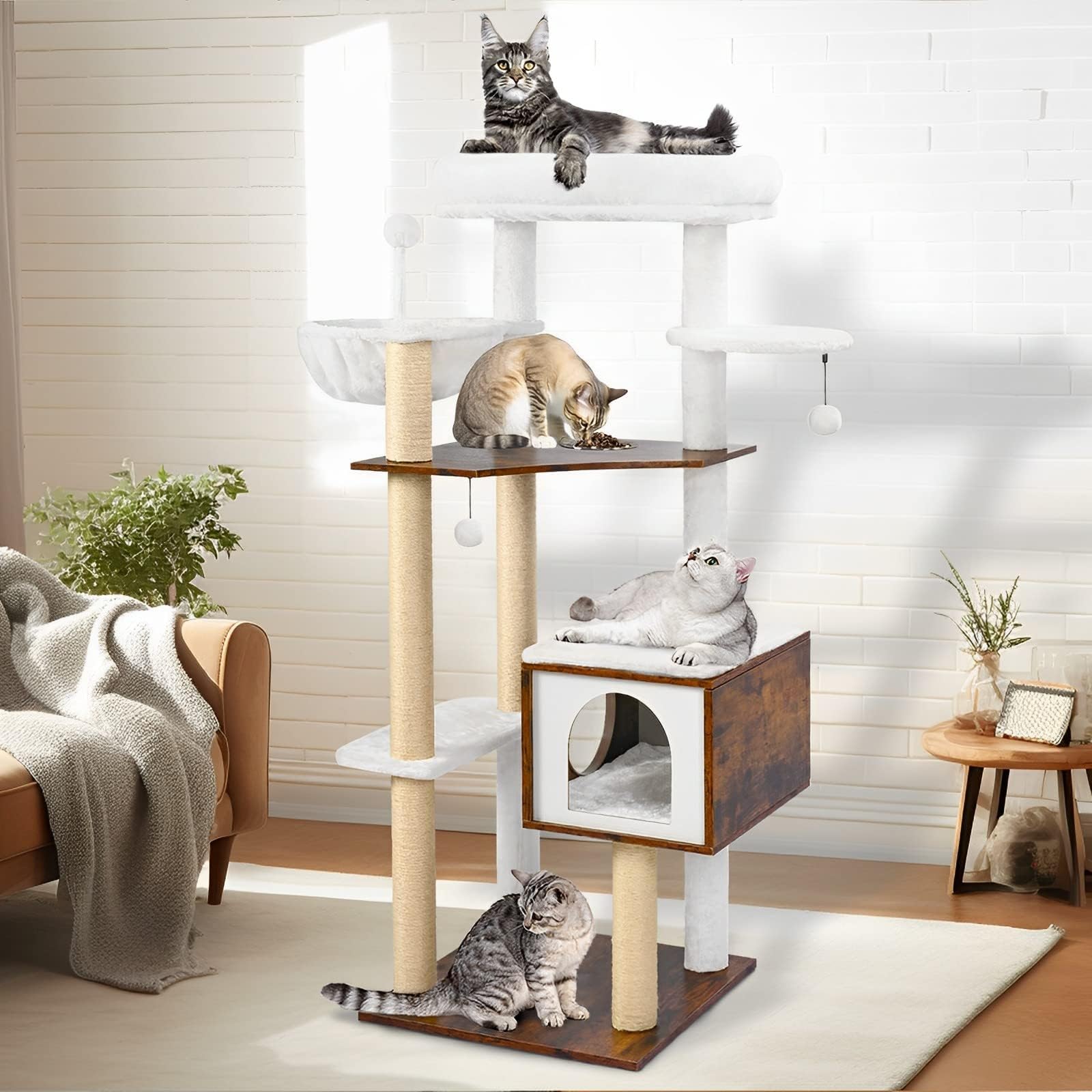 Amazon.com : Honcet 53-Inch Modern Cat Tree Tower - Large Cat Condo ...