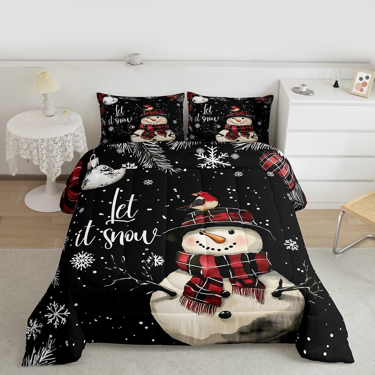 Amazon.com: Snowman Comforter Set Queen Size,Snowflake Bedding Sets ...