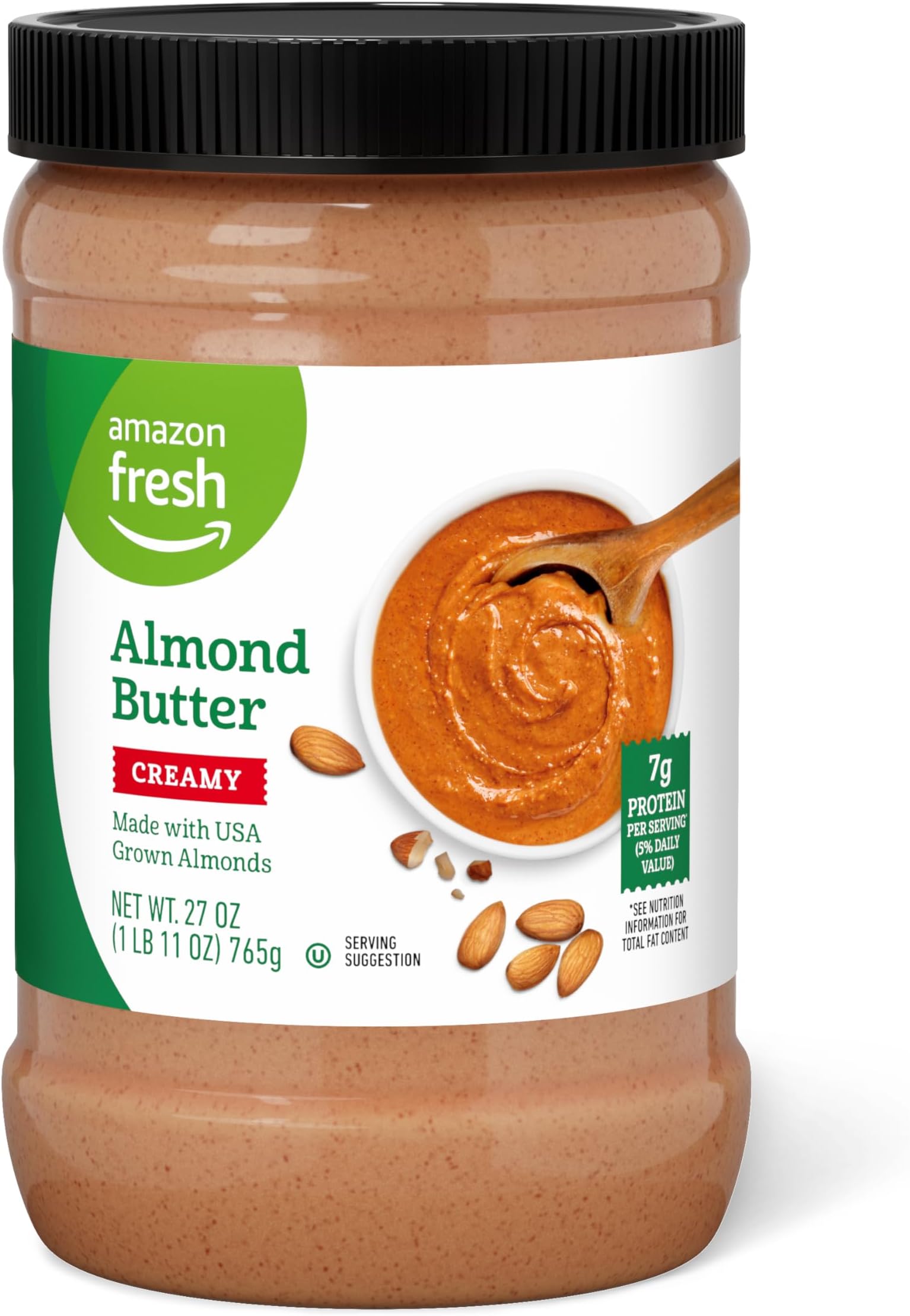 Amazon.com: Amazon Fresh, Creamy Almond Butter, 27 Oz (Previously Happy ...