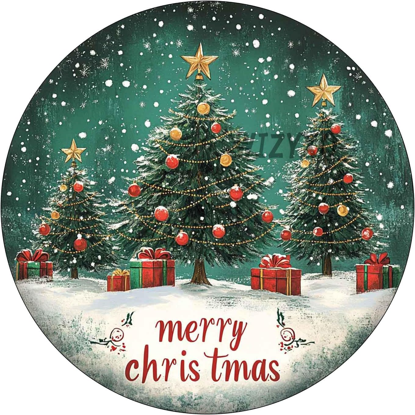 Amazon.com: WIZYXQ Christmas Round Tin Sign Christmas Trees Winter ...
