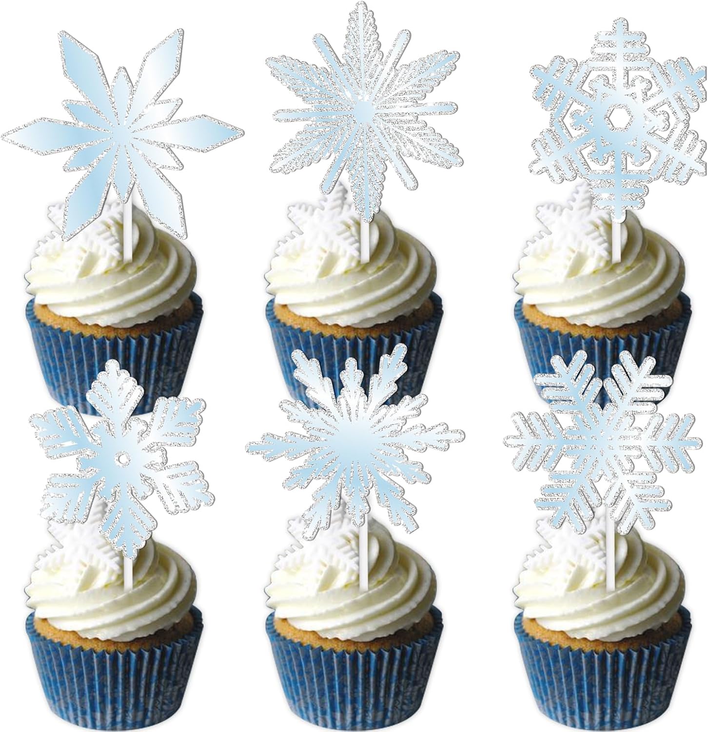 Amazon.com: 18pcs White Glitter Snowflake Dessert Cupcake Topper Winter ...