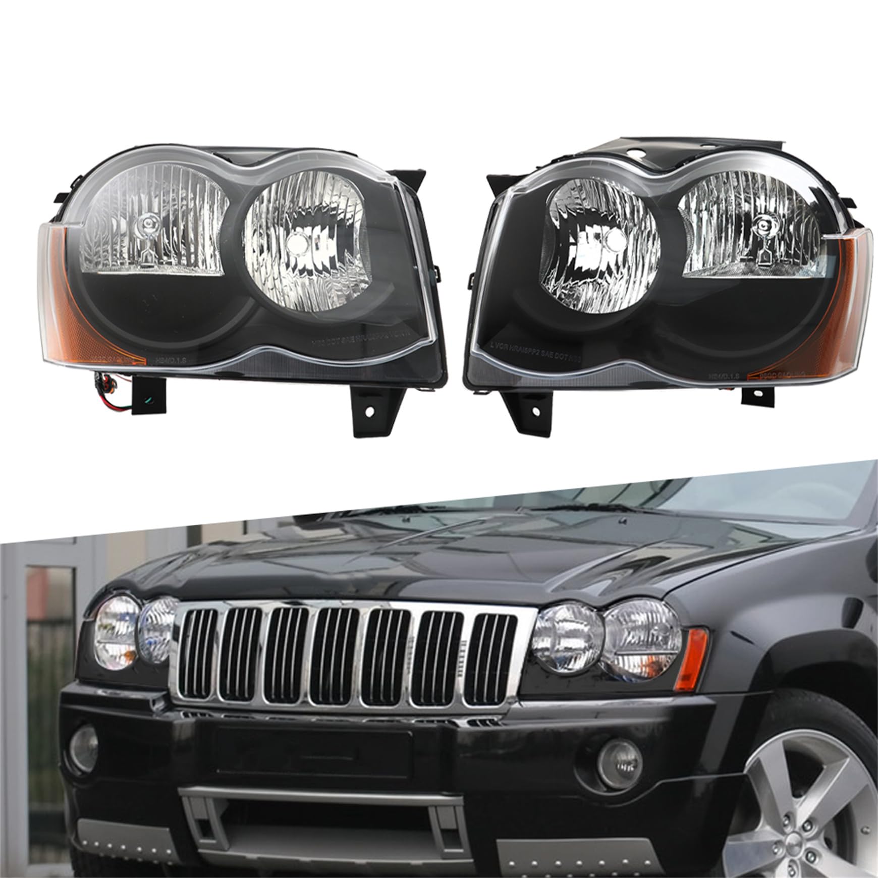 Headlights Assembly Replacement for Grand Cherokee 2008-2010 Black ...