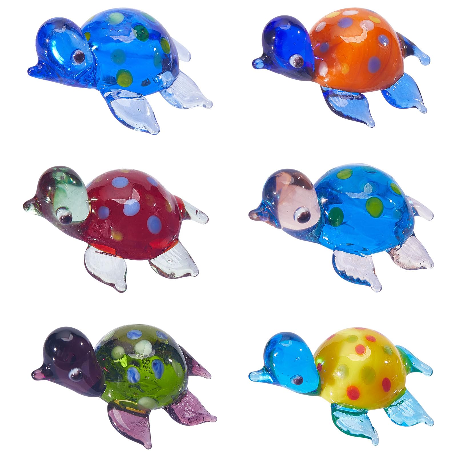 GORGECRAFT 6PCS 6 Colors Hand Blown Glass Turtle Figurines Handmade ...