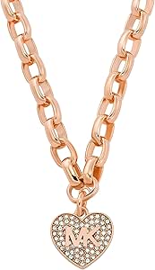 Amazon.com: Michael Kors Brass and Pavé Crystal MK Logo Heart Pendant ...