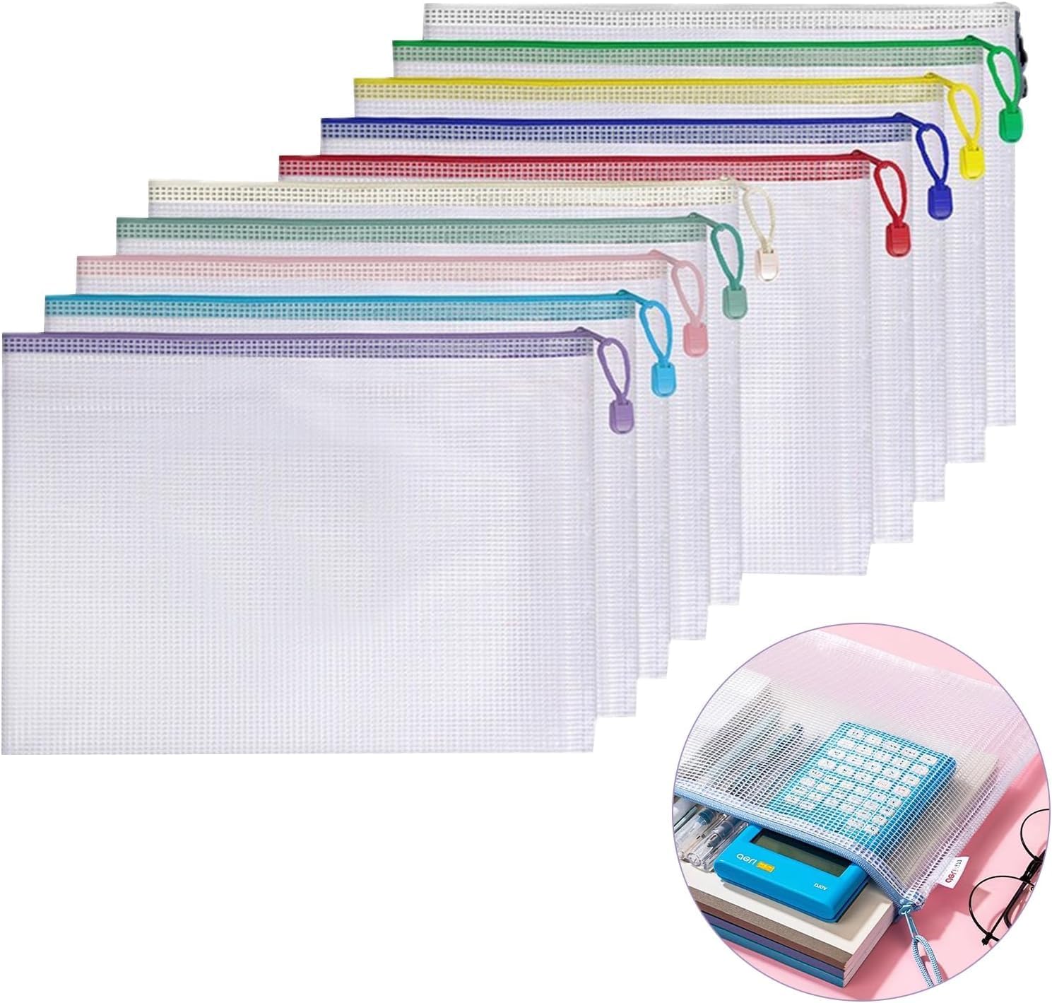 Homiliky 10 Pack A4 Plastic Wallets Document Wallets, Multicolor Zipper ...