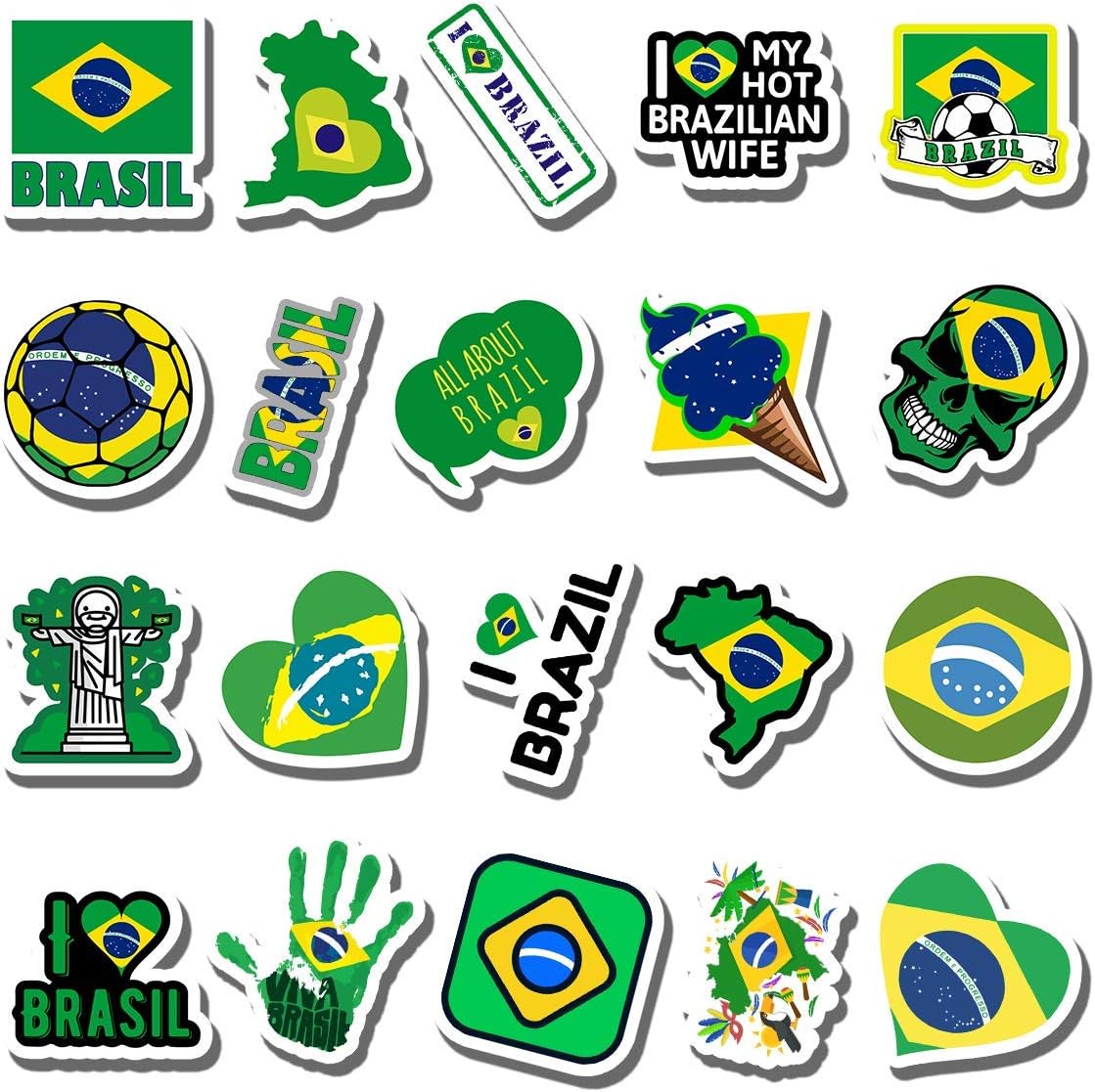 Amazon.com: 20 PCS Stickers Pack Brazil Aesthetic Flag Vinyl Colorful ...