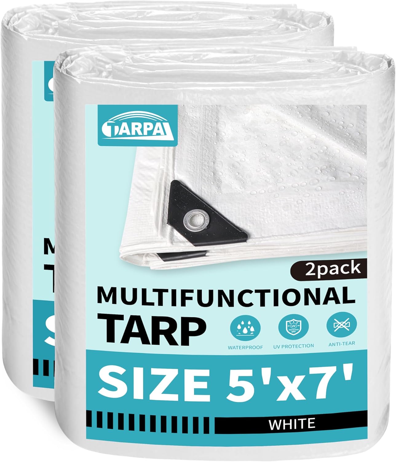 TARPAL 5x7 Feet White Tarp Waterproof (2 Pack) Small tarps Multipurpose ...