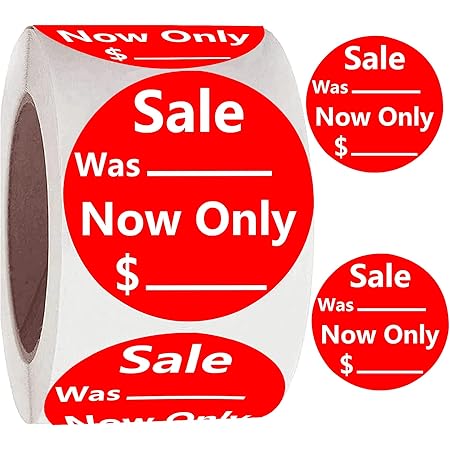 Amazon.com : Red Sale Price Labels Reduced was Now Stickers 2 ...