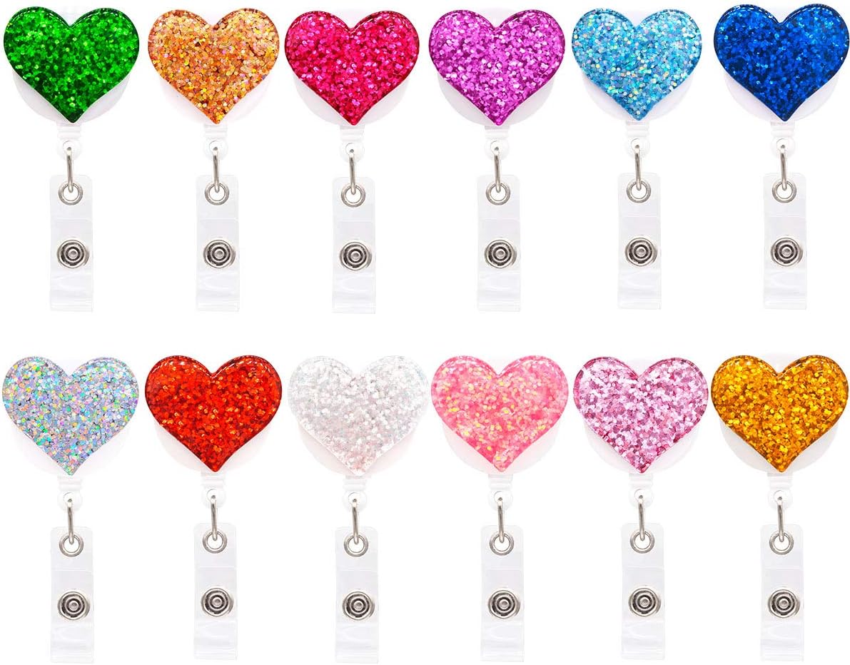 Amazon.com : Boao 10 Pieces Heart Retractable Badge Reel, Badge Clip ...