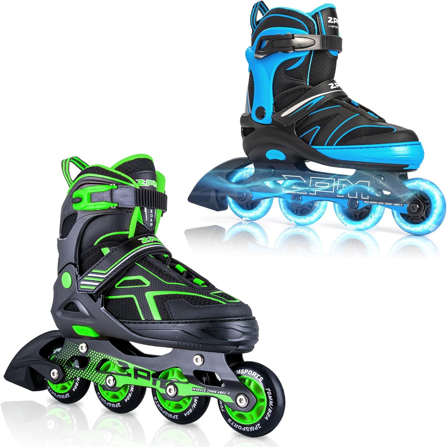 Amazon.com : 2PM SPORTS Green Small Inline Skates + New Blue Small ...