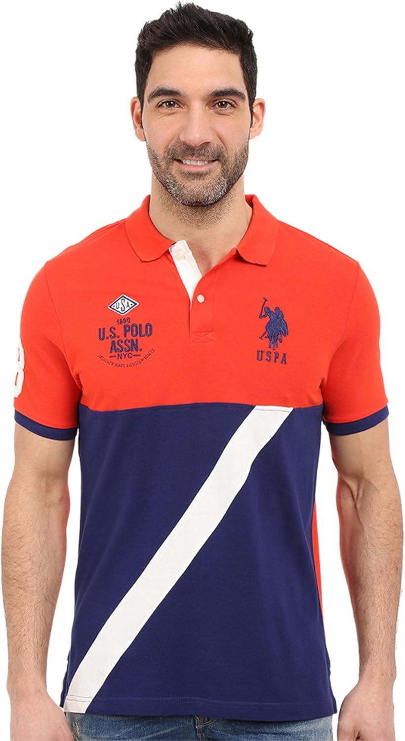 U.S. Polo Assn. Men's Color Block Diagonal Stripe Pique Polo Shirt ...